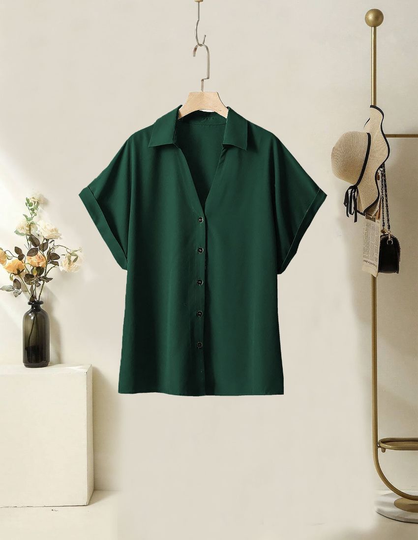 Elegant Dark Green Button-Up Shirt – Indrani Studio